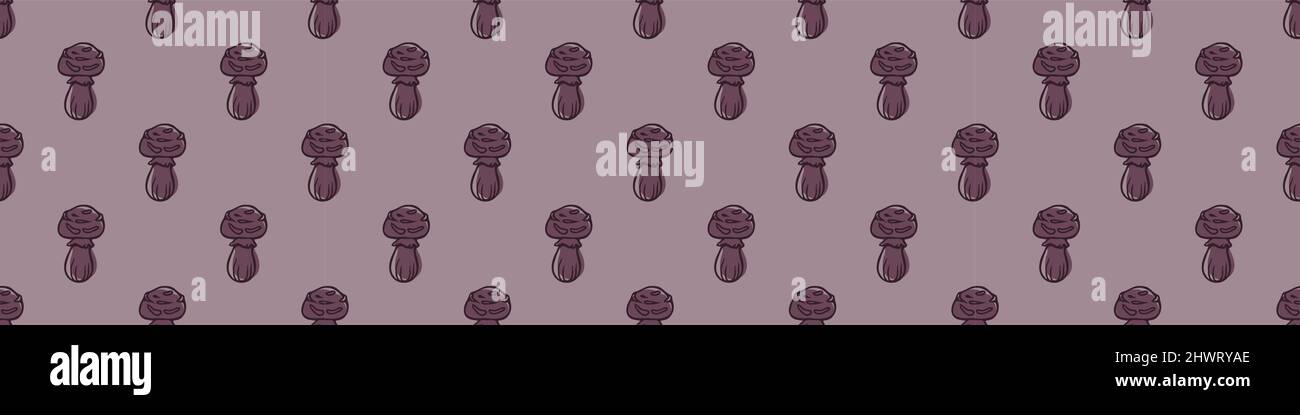 Hand drawn wild mushroom vector border. Seamless trendy purple biology ...