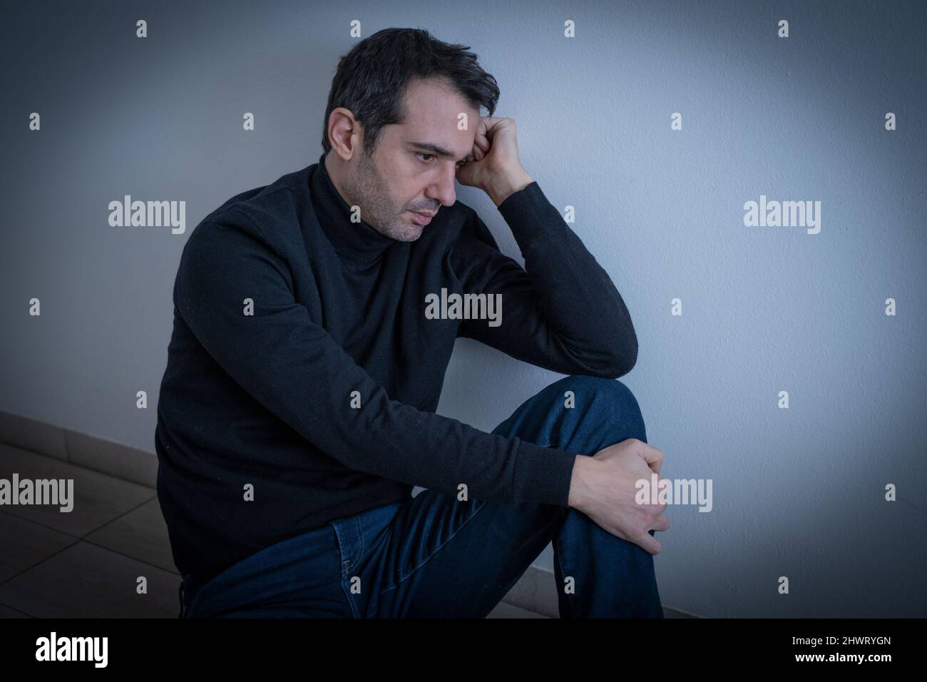 Male depression problem concept. Sad man portrait Stock Photo - Alamy