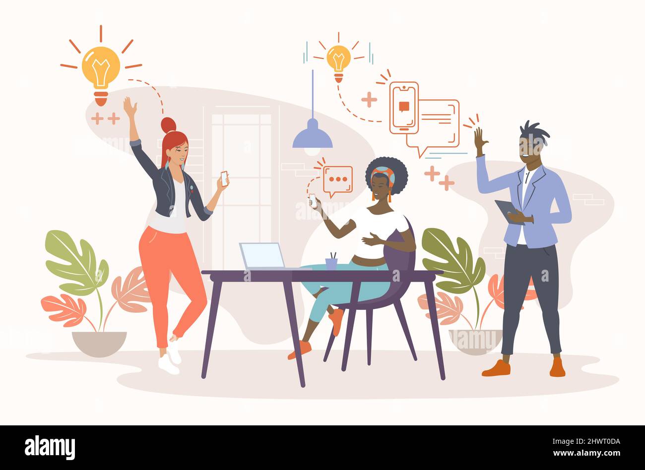 Group of people discussing at innovation. Achieving a goal, creating an ...