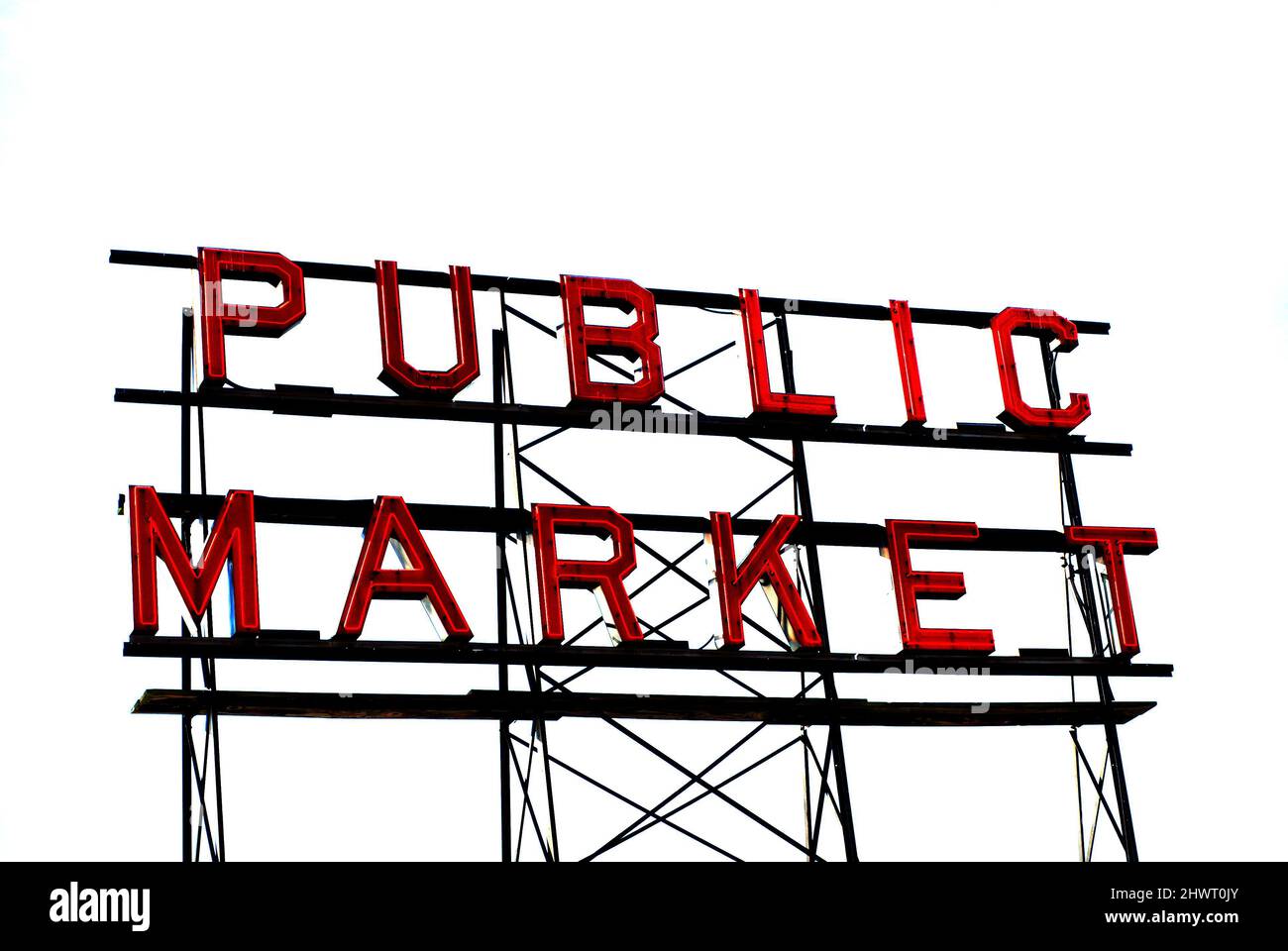 Public Market neon sign with white sky in background Stock Photo - Alamy