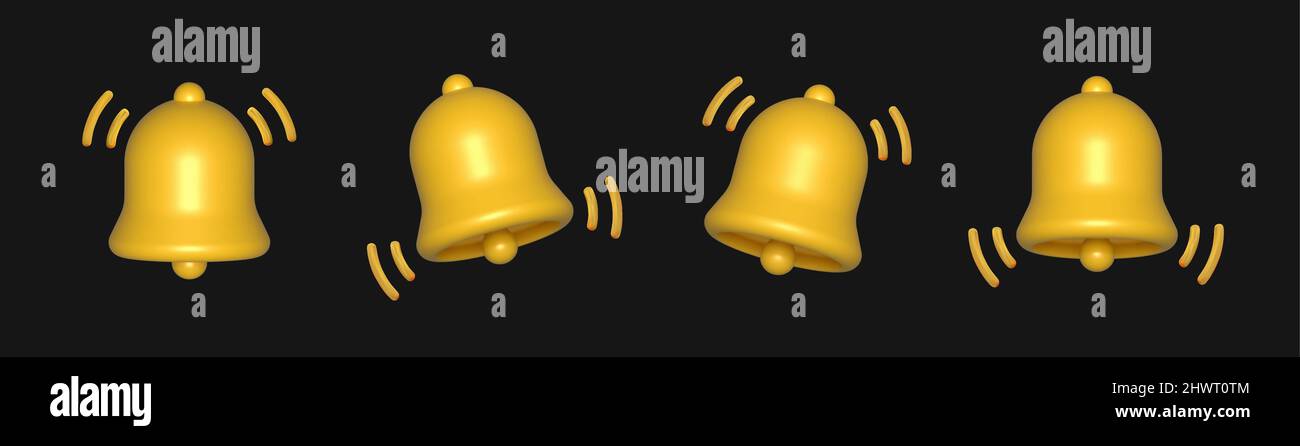 3d render yellow ringing bell with new notification for social media ...