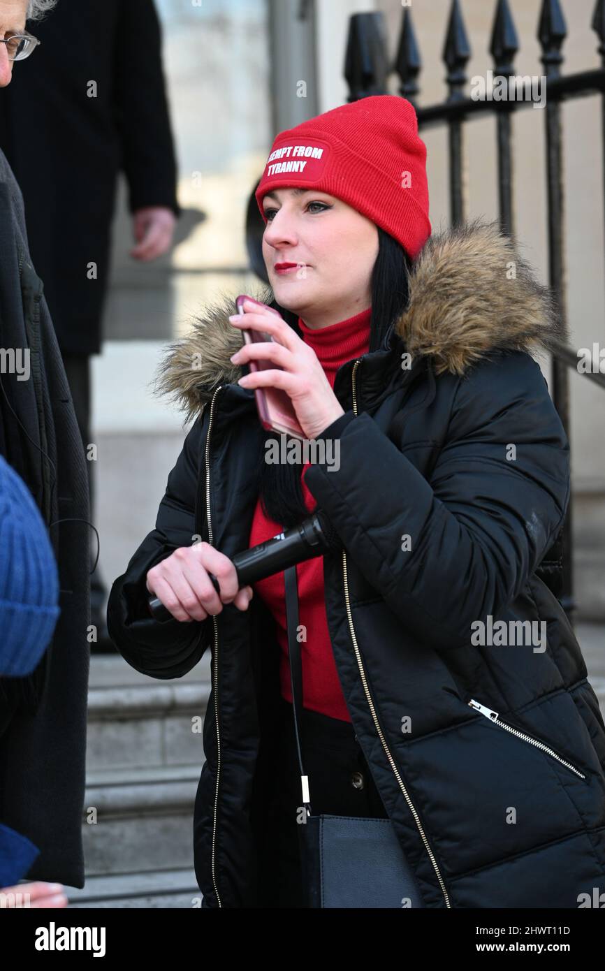 London, UK, 2022-03-07. Speaker Piers Fiona Hine Protest against ...
