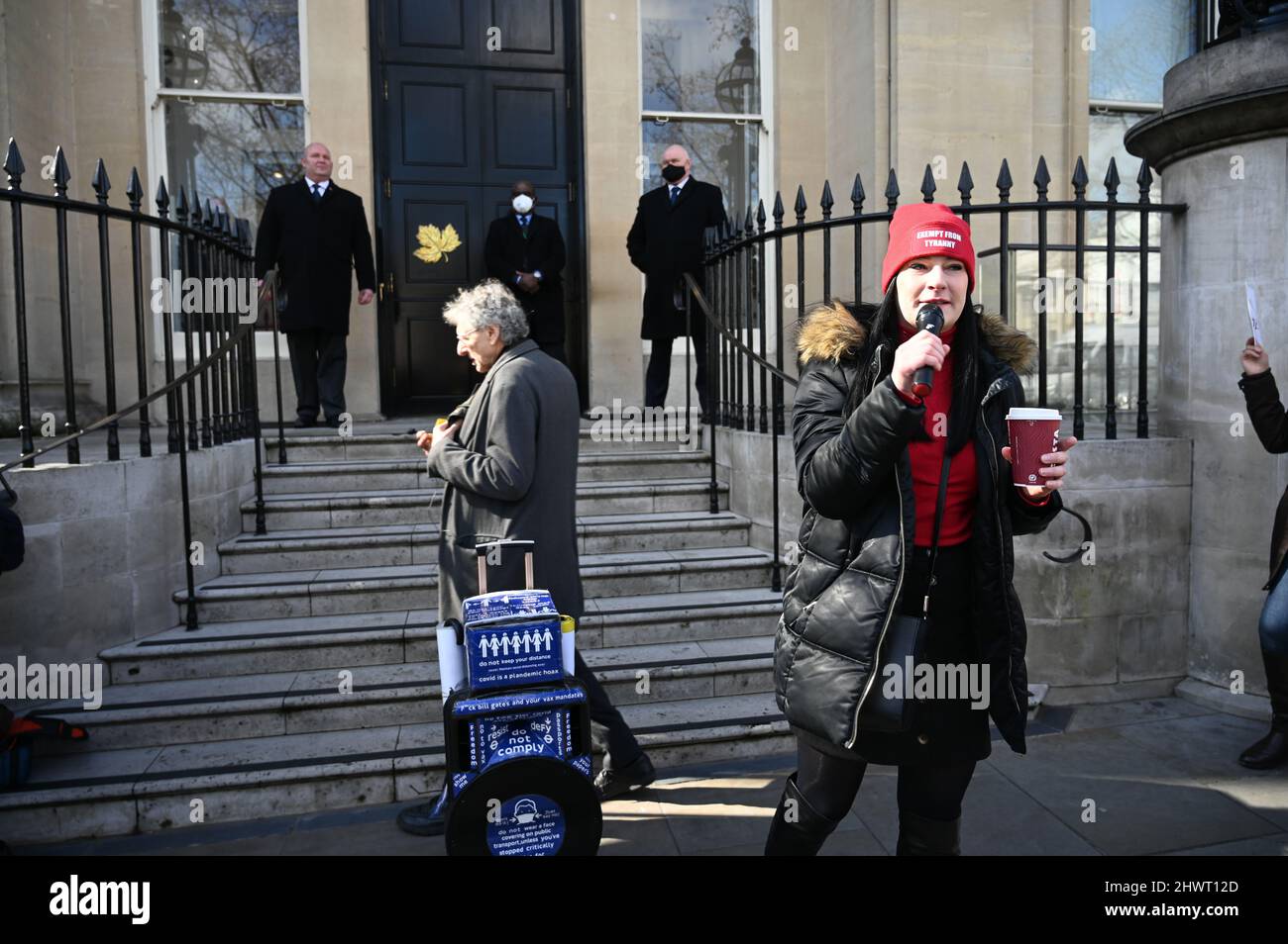 London, UK, 2022-03-07. Speaker Piers Fiona Hine Protest against ...