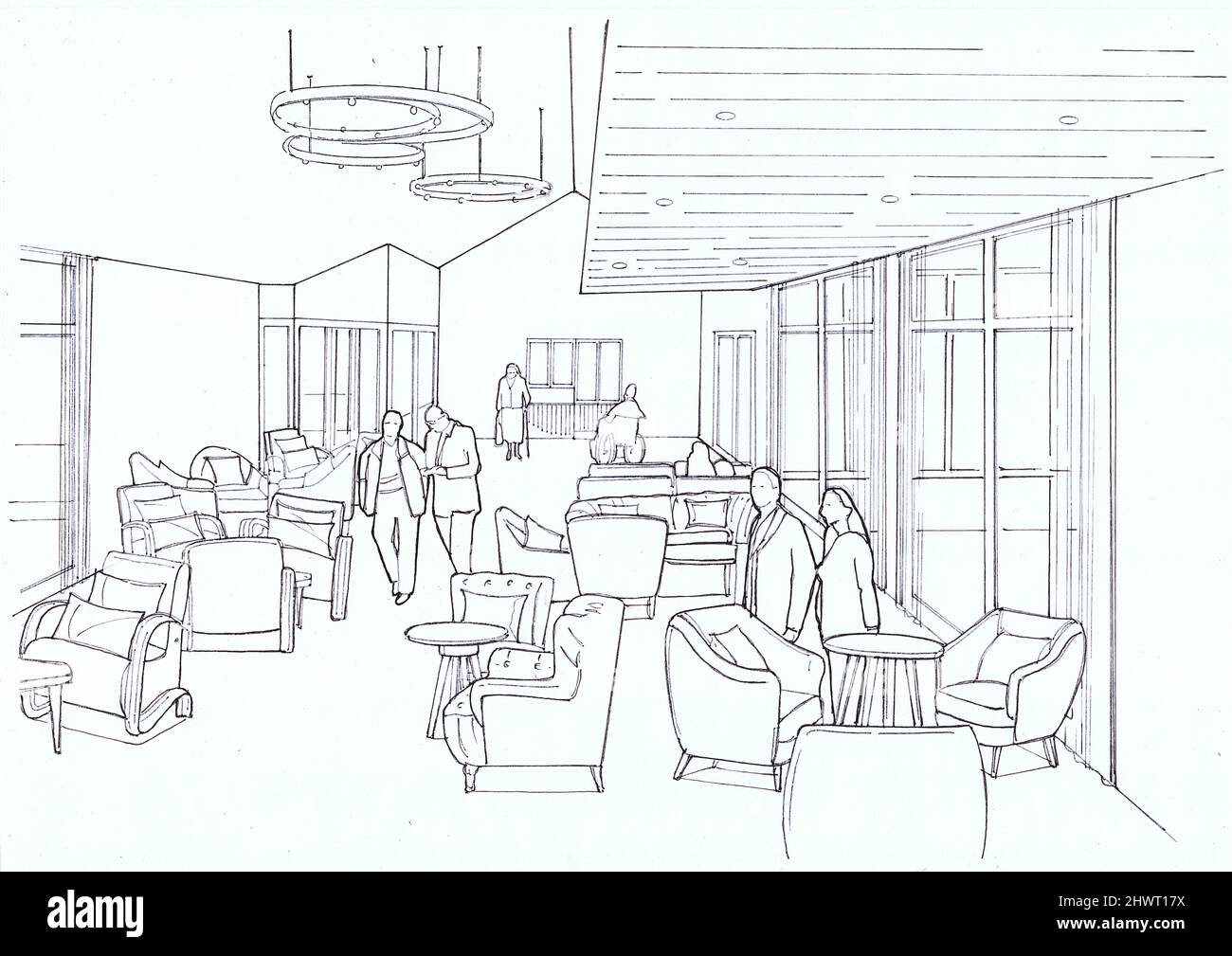 Interior sketch of a reception area on a white background Stock Photo ...