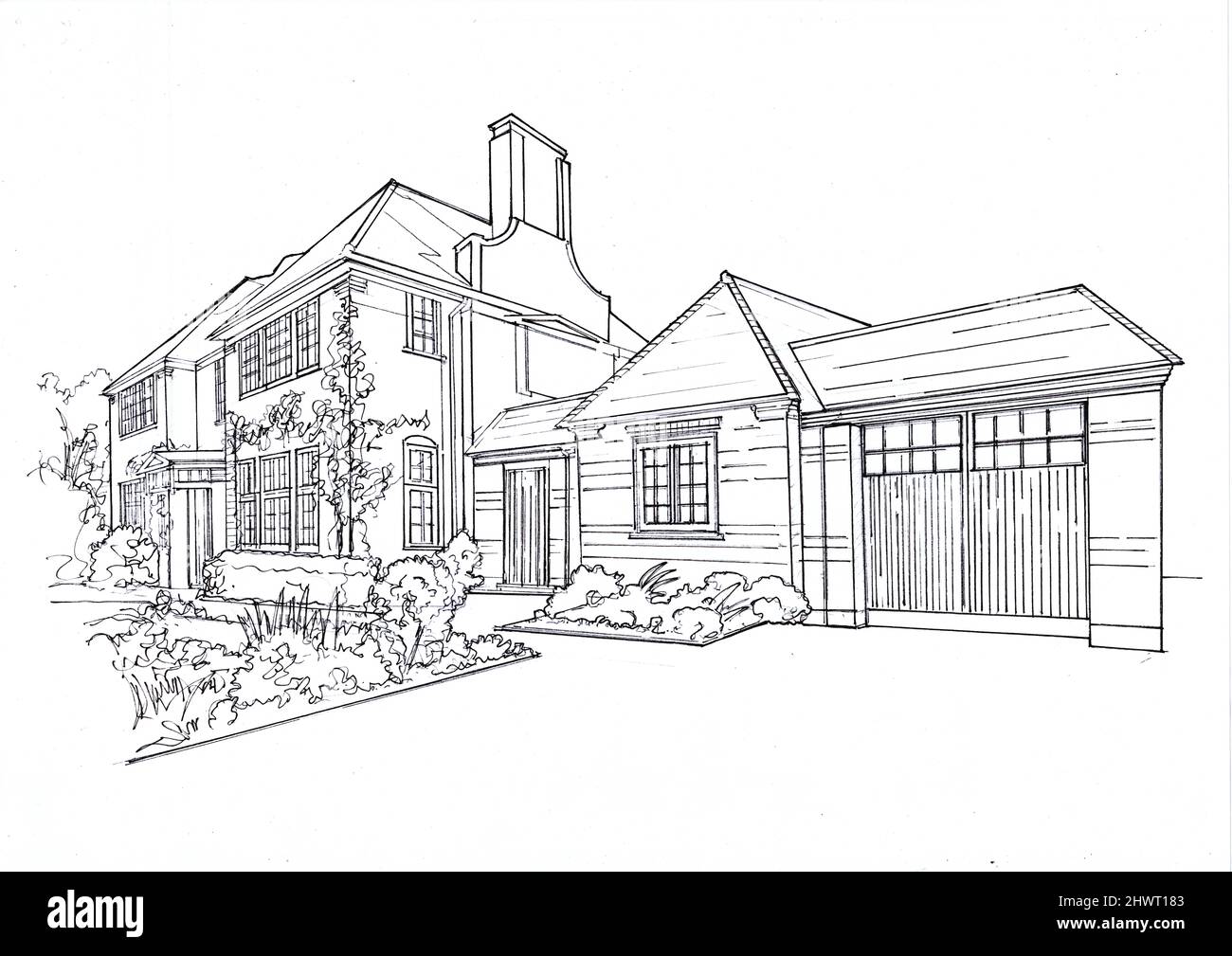 Illustration for the front of a large house on a white background Stock ...
