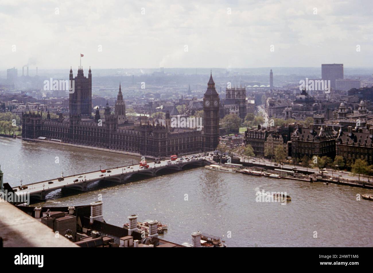 Houses of Parliament, London and Westminster bridge, 1963 with ...