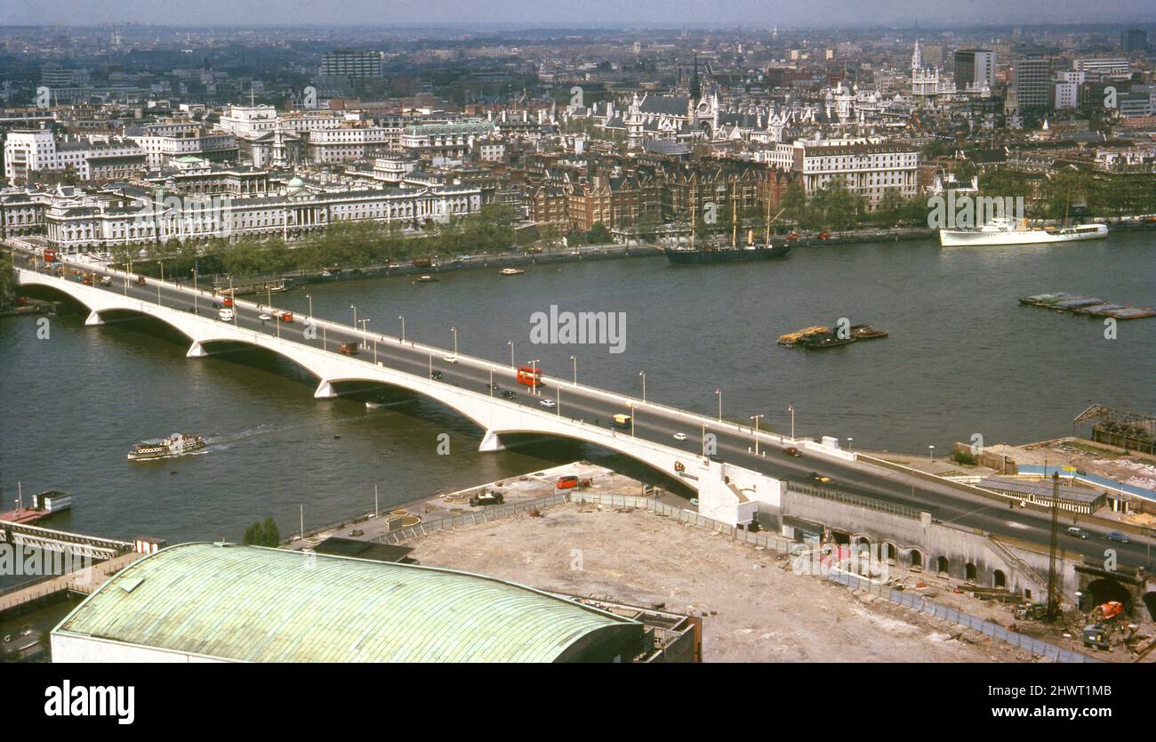 Waterloo Bridge over the river Thames, London, 1963, from high ...