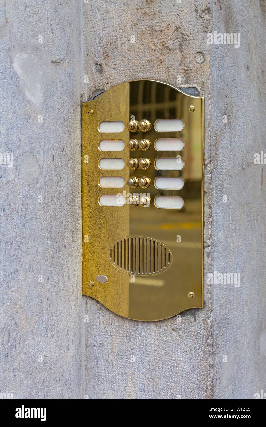 Golden Plated Intercom Communication System House Bell Stock Photo - Alamy
