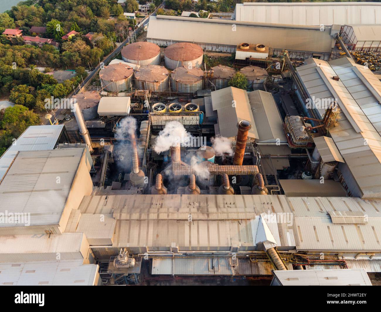 Aerial view of Ethanol industrial or biofuel refinery processing ...