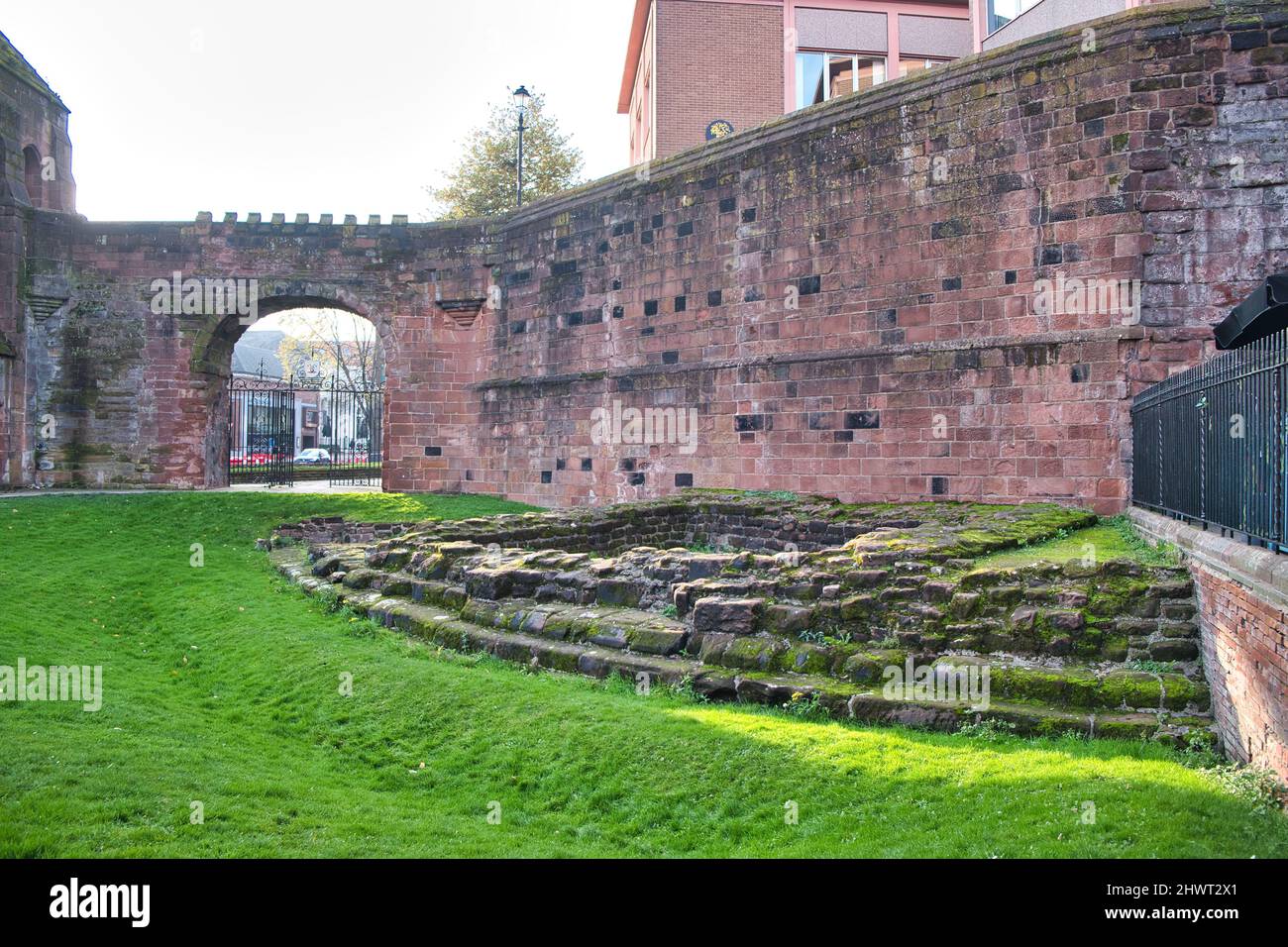 View of the foudations of the Roman fortress in Chester, UK Stock Photo ...
