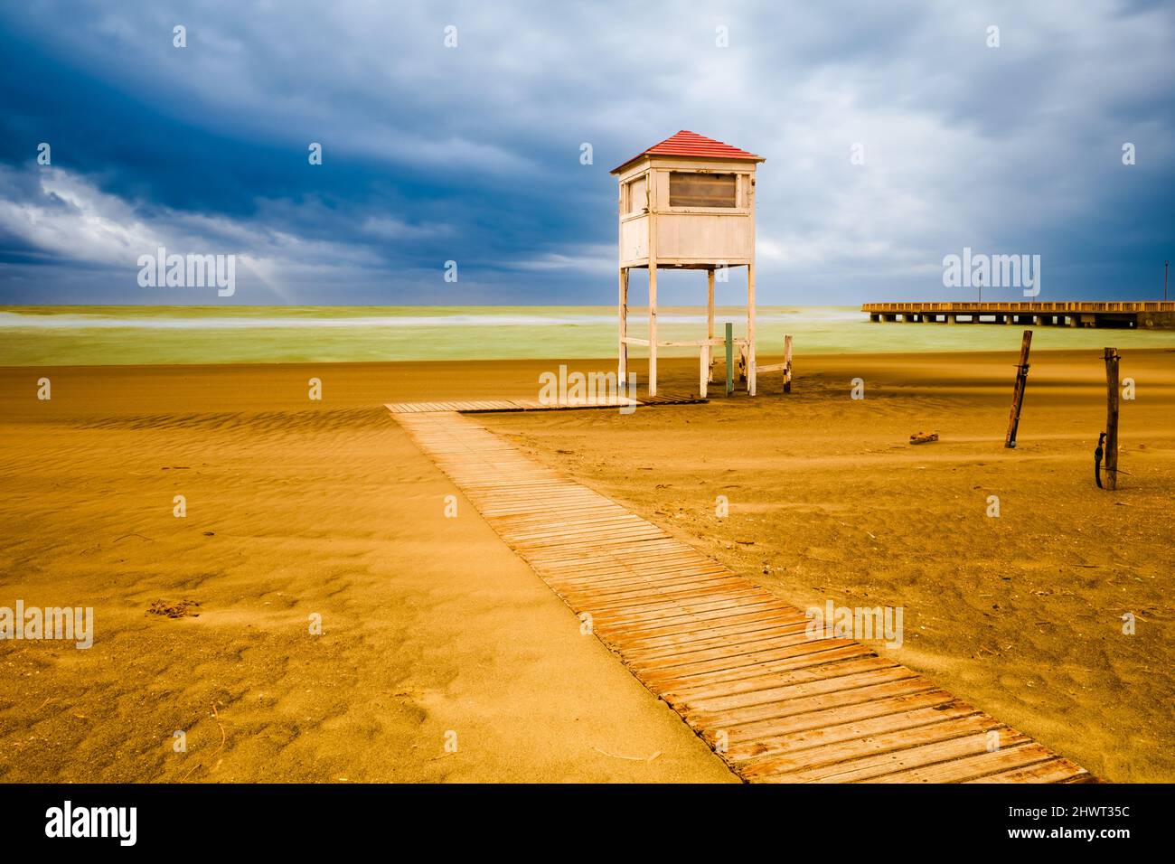 Lifeguard turret in the beach of Ostia - Rome, Italy Stock Photo - Alamy
