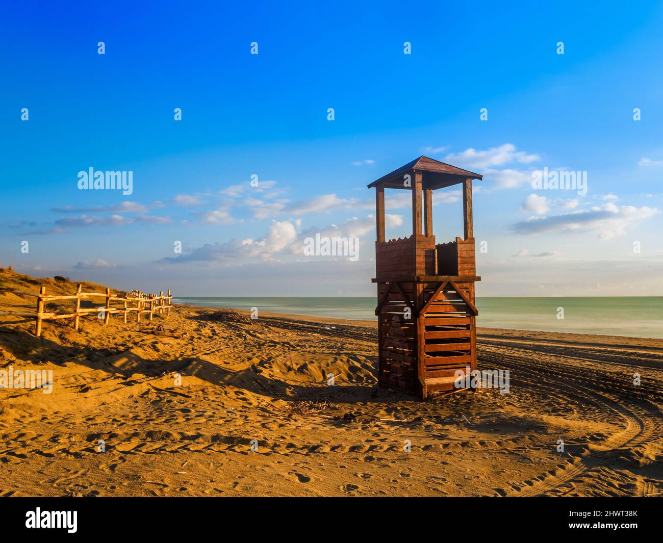 Lifeguard turret in the beach of Ostia - Rome, Italy Stock Photo - Alamy