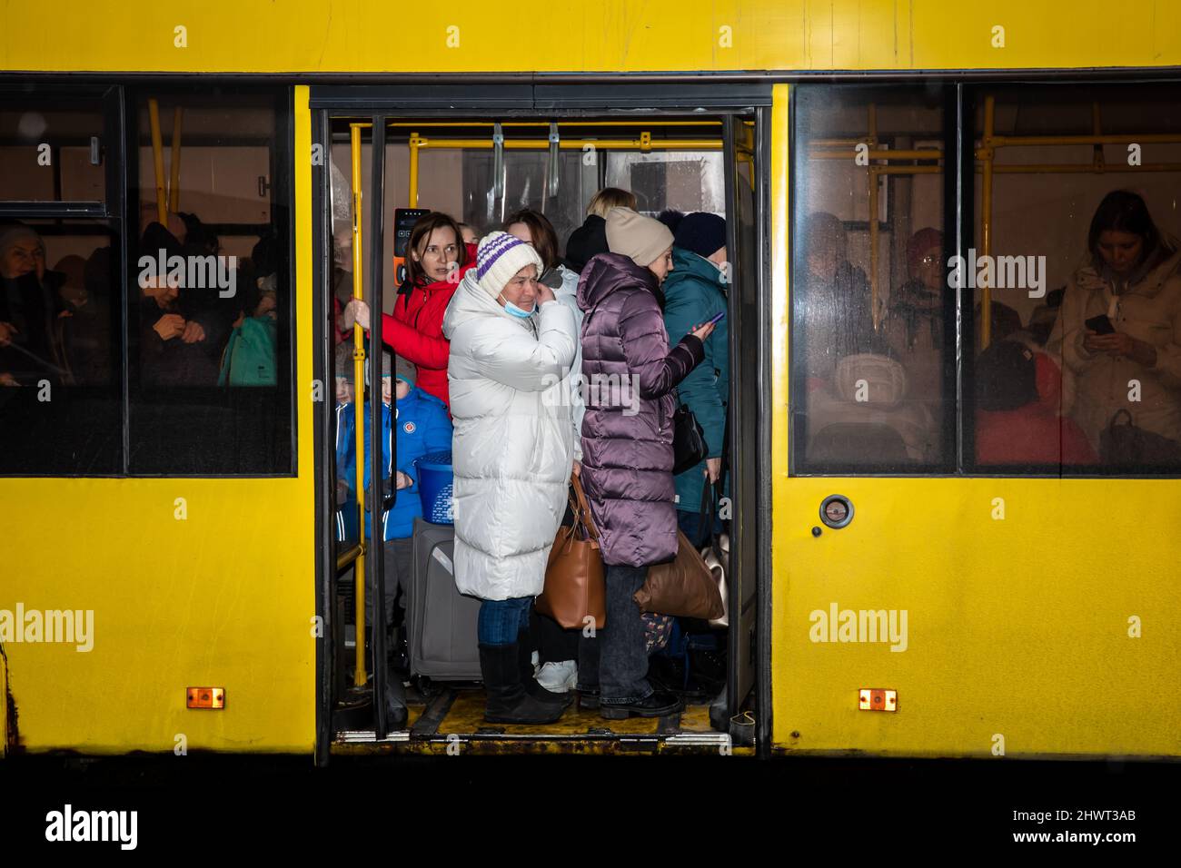 Kyiv, Ukraine. 3rd Mar, 2022. People seen inside a bus as they trying ...