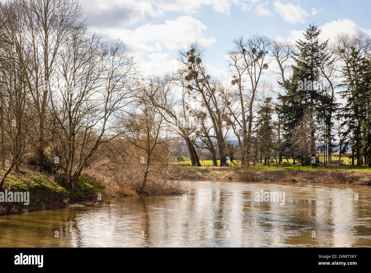 River Wye in spate at the Weir Garden Herefordshire England UK Stock ...
