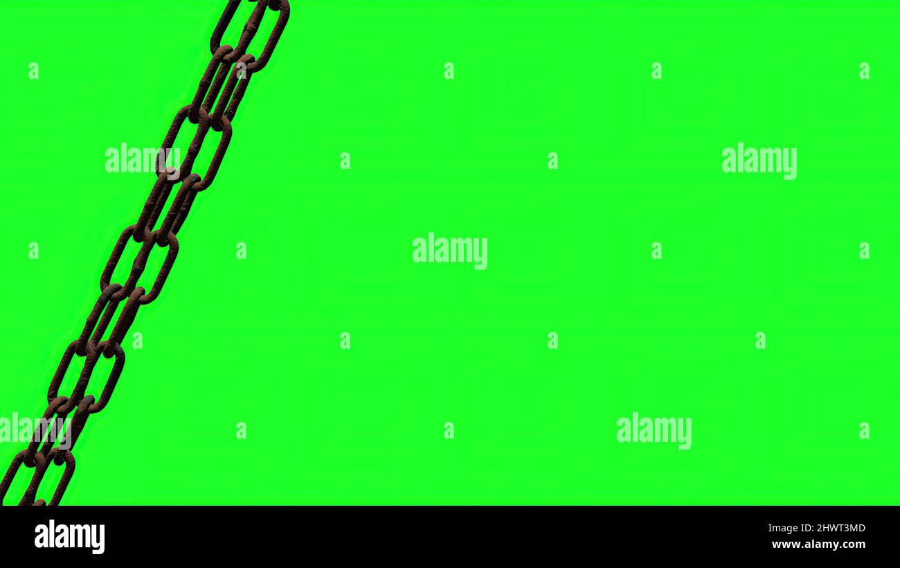 3d illustration of rusted chain on green screen Stock Photo - Alamy