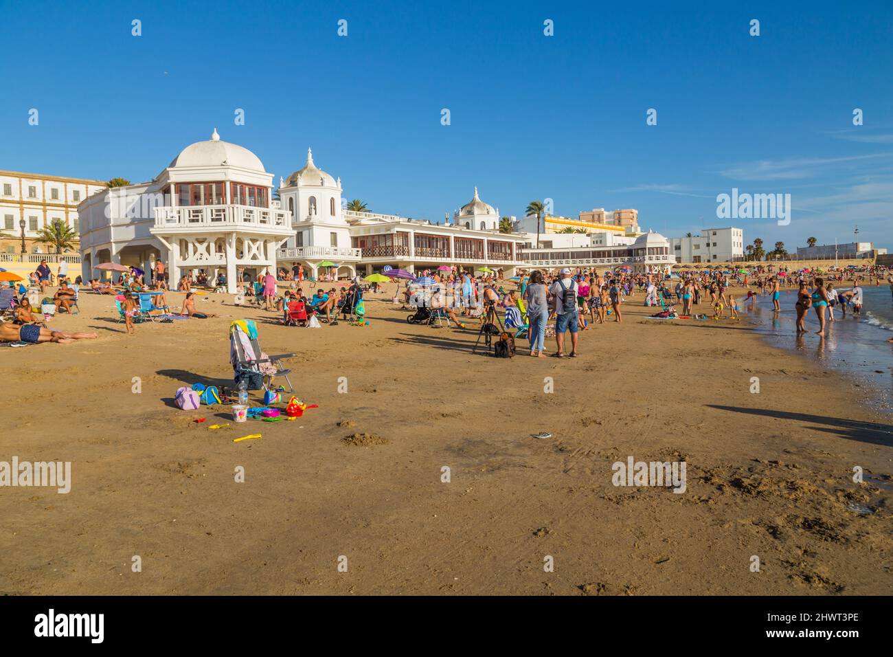 CADIZ, SPAIN - August 16, 2021: This is the La Caleta urban beach at ...