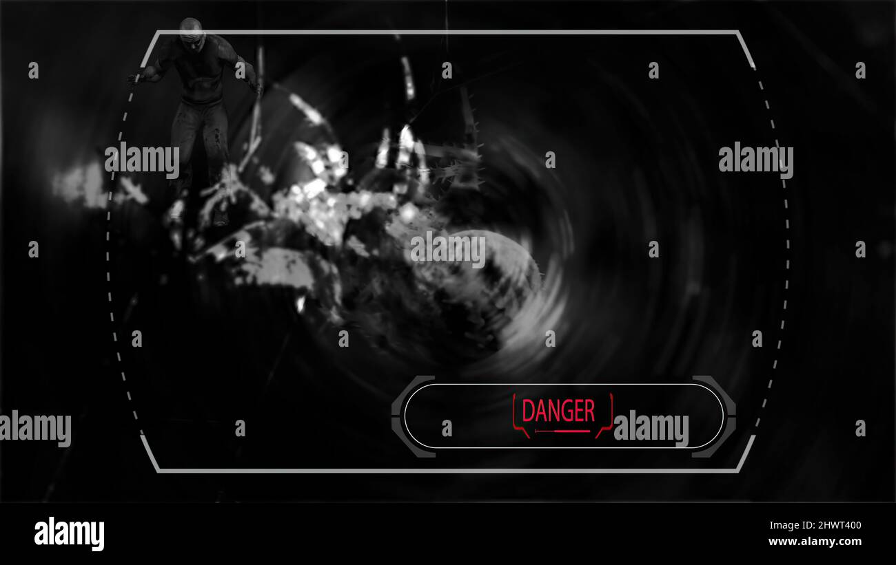 3d illustration - Horror Zombie with spider - hud element and danger ...