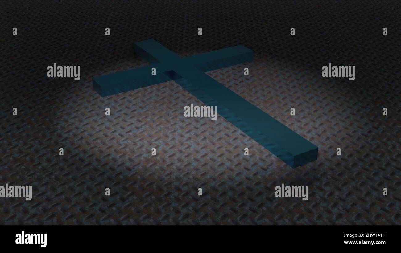 3d illustration - metal Christian cross on metal background surface ...
