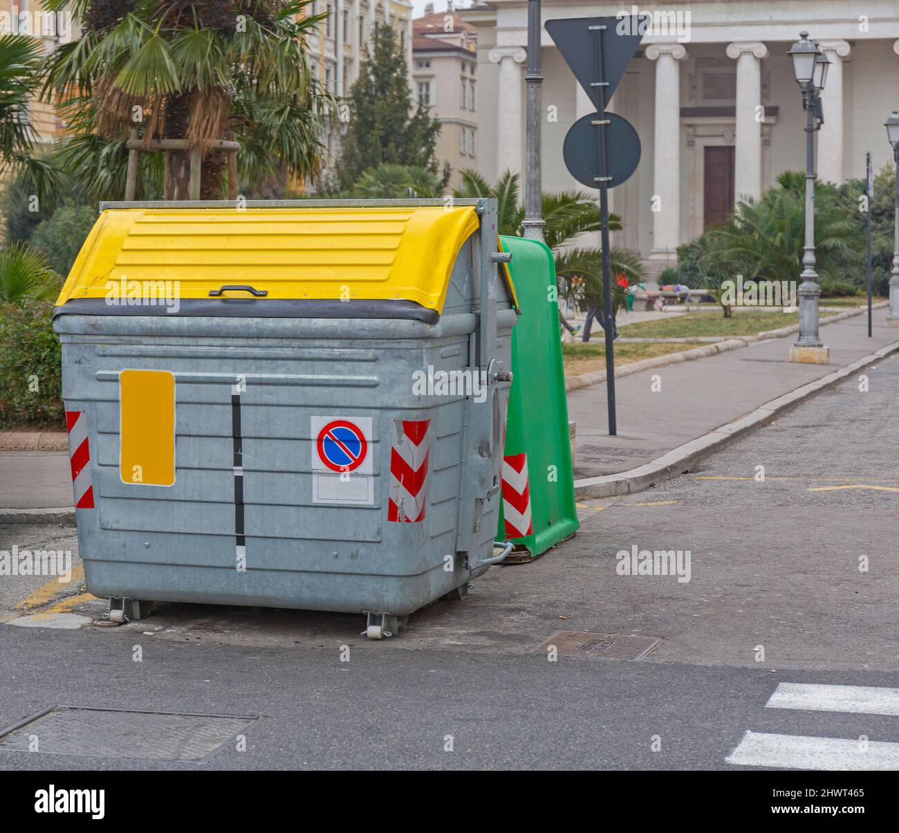 Big Bin for Paper Recycling With Yellow Lid Cover at Street in Italy ...