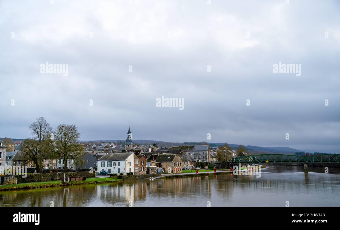 Village Vireux-Wallerand and river Meuse in French Ardennes Stock Photo ...