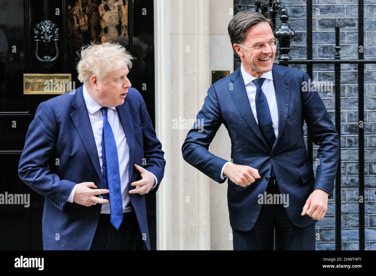 London, UK. 07th Mar, 2022. Mark Rutte arrives and is welcomed by Boris ...