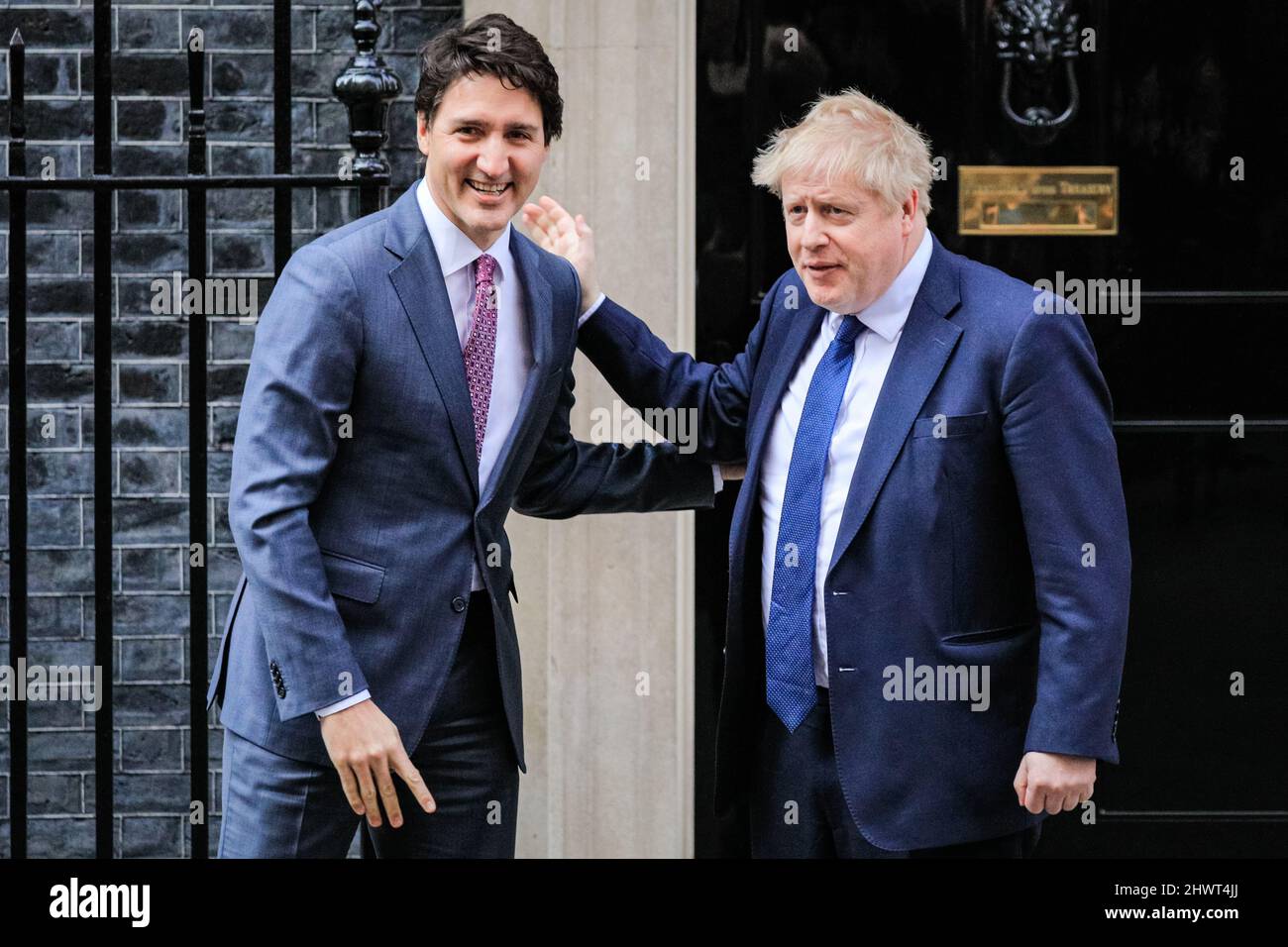 London, UK. 07th Mar, 2022. Justin Trudeau arrives and is welcomed by ...