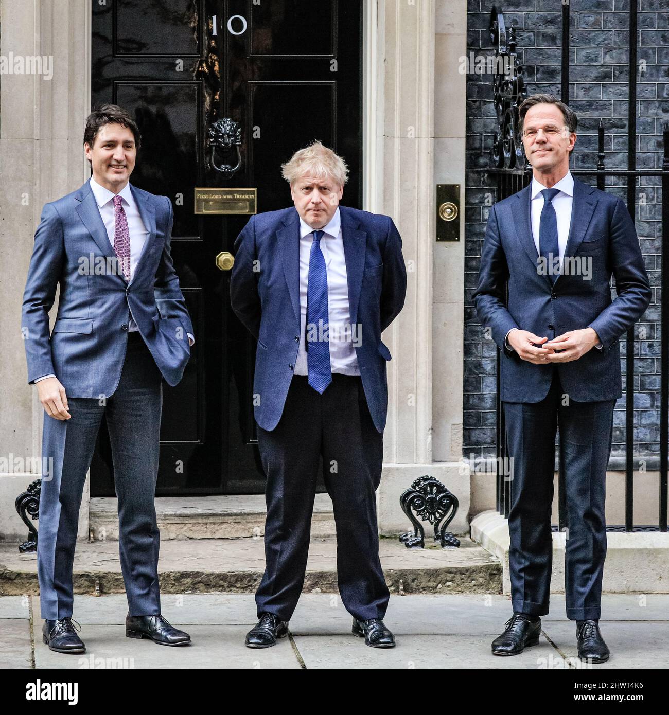 London, UK. 07th Mar, 2022. Justin Trudeau arrives and is welcomed by ...