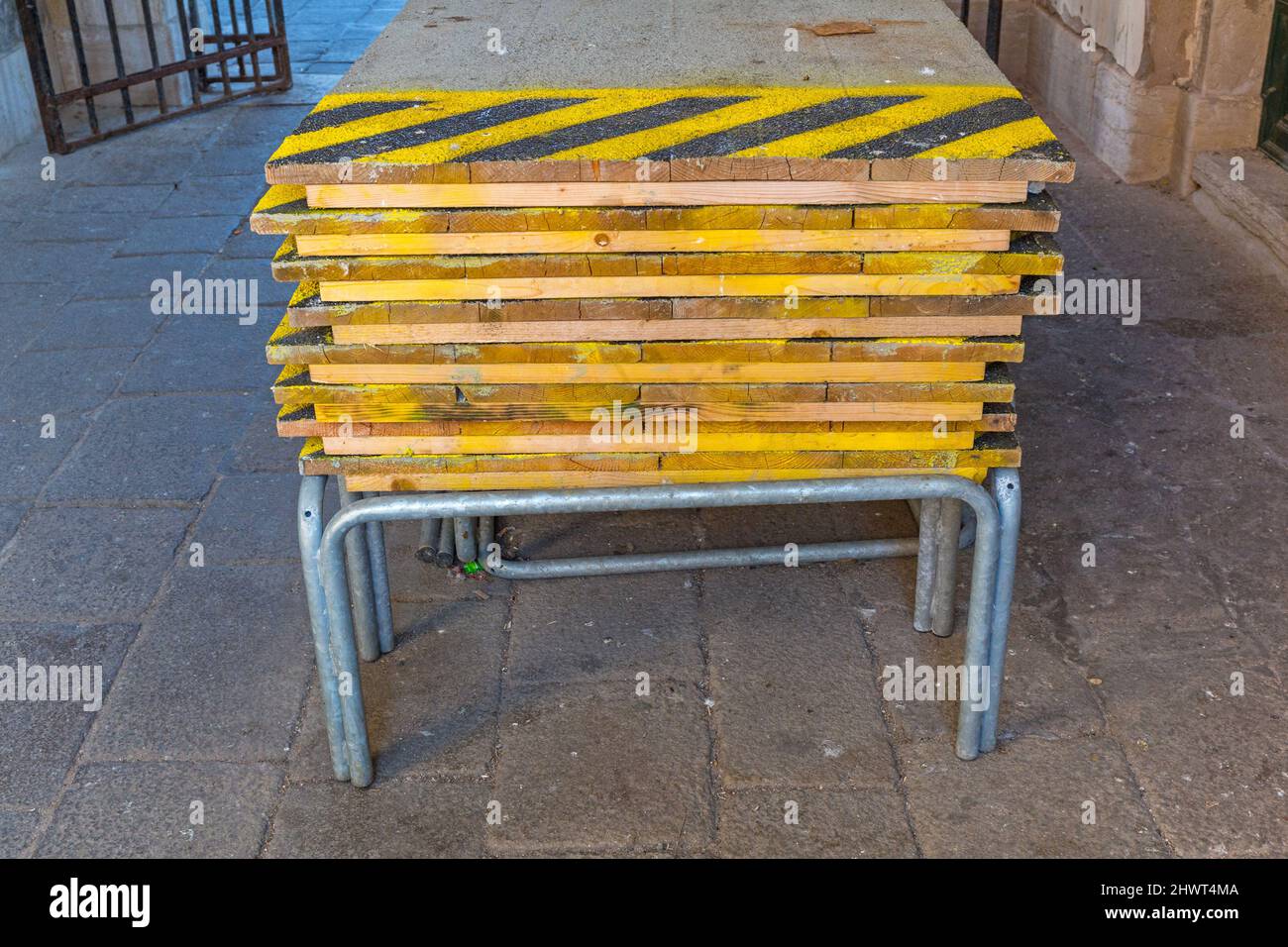 Raised Walkway Platforms Ready for Floods in Venice Stock Photo - Alamy