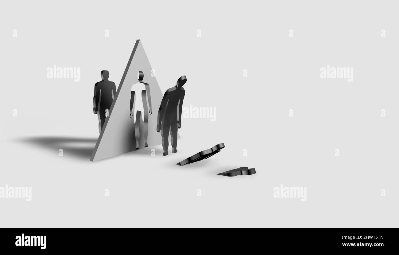 3D rendering conceptual transformation of human being wishing to pass ...