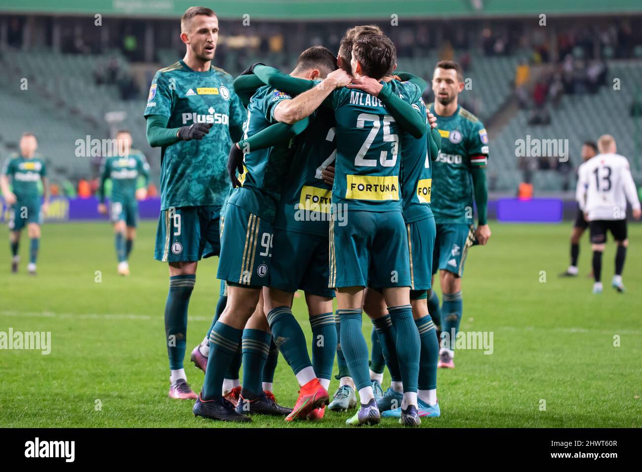 Warsaw, Poland. 02nd Mar, 2022. Team of Legia Warszawa celebrate a goal ...
