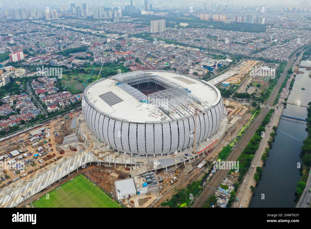 Aerial view of the Beautiful scenery of Jakarta International Stadium ...