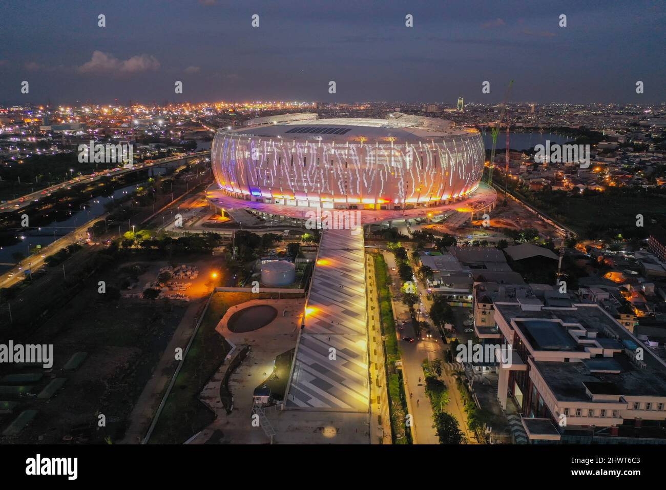 Aerial view of the Beautiful scenery of Jakarta International Stadium ...