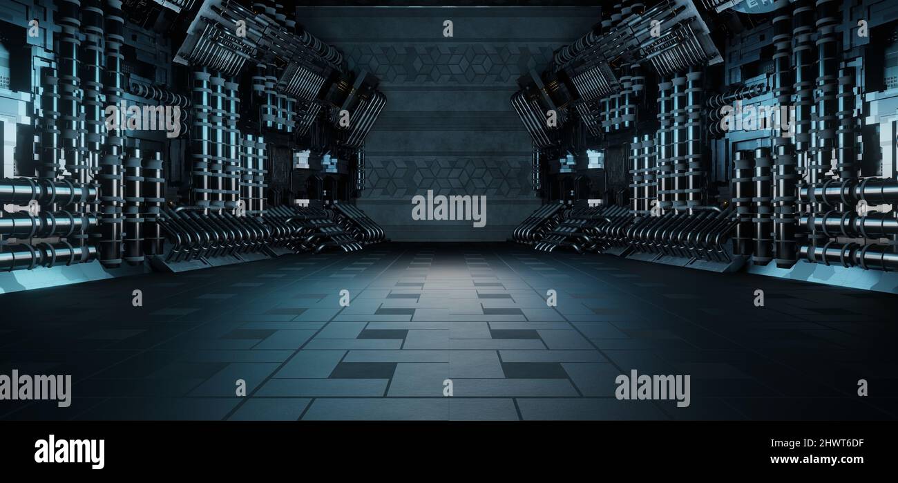 Modern futuristic underground concrete basement with day and light ...