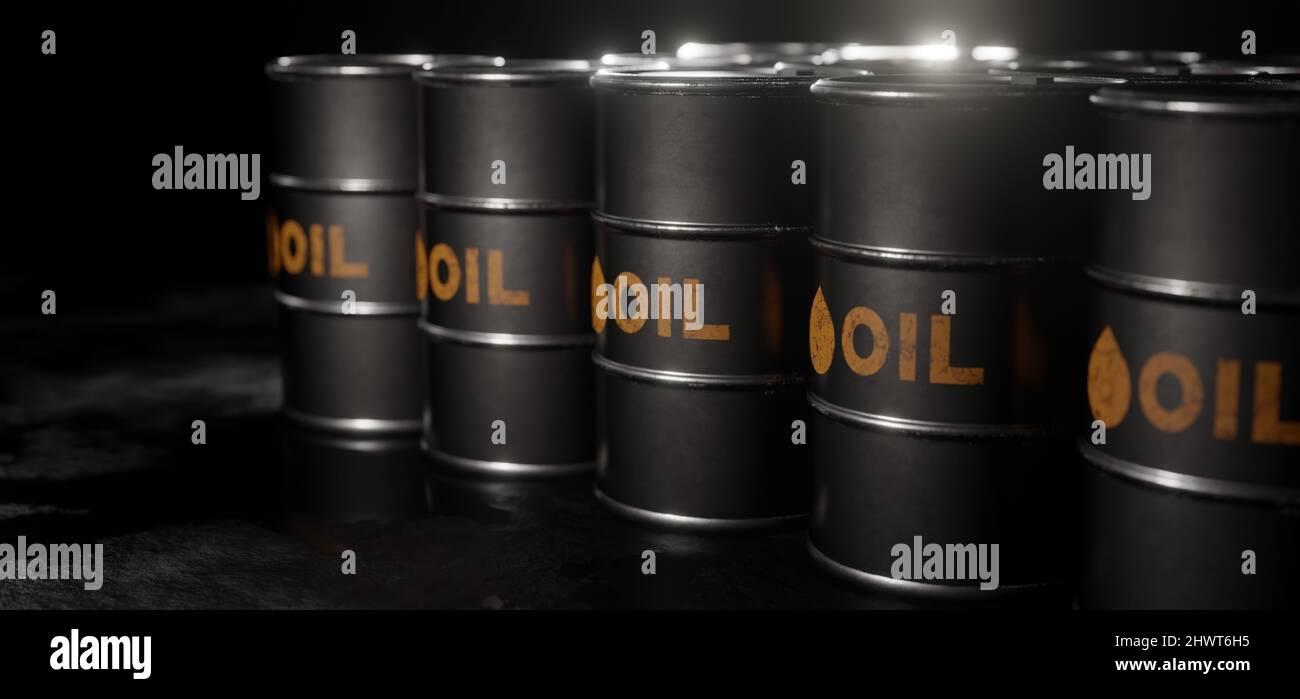 Oil barrels Background 3D Rendering Stock Photo - Alamy