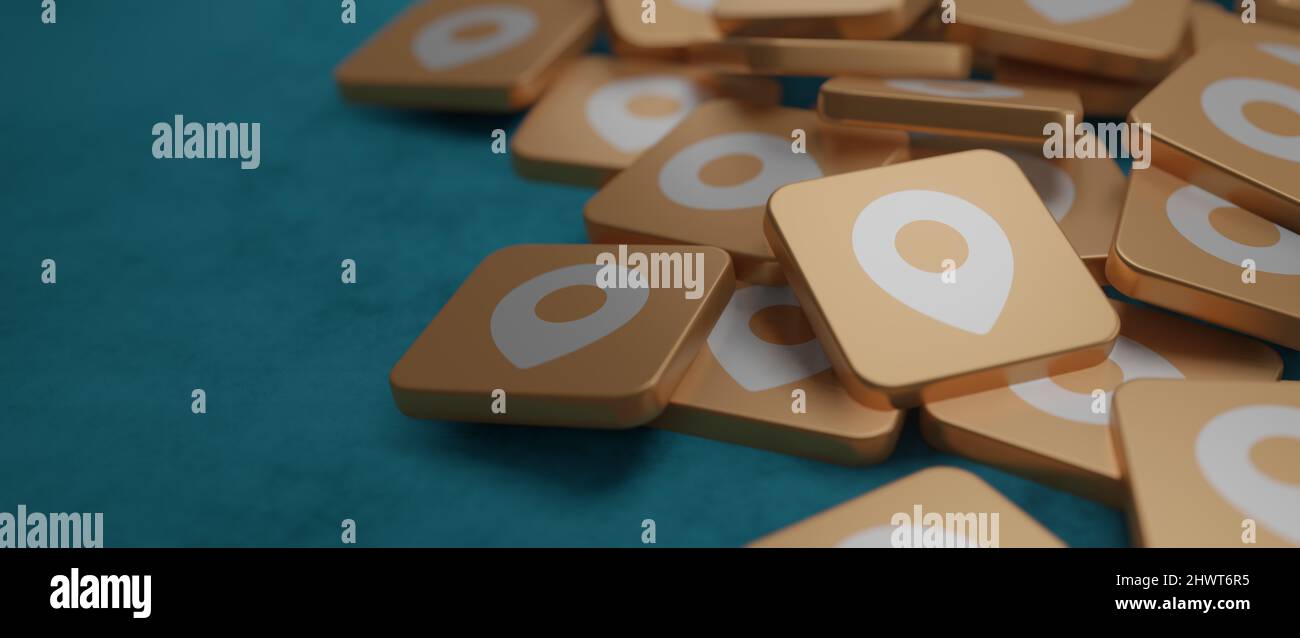 Geo location pin icon in tiles banner background 3d Illustration Stock ...