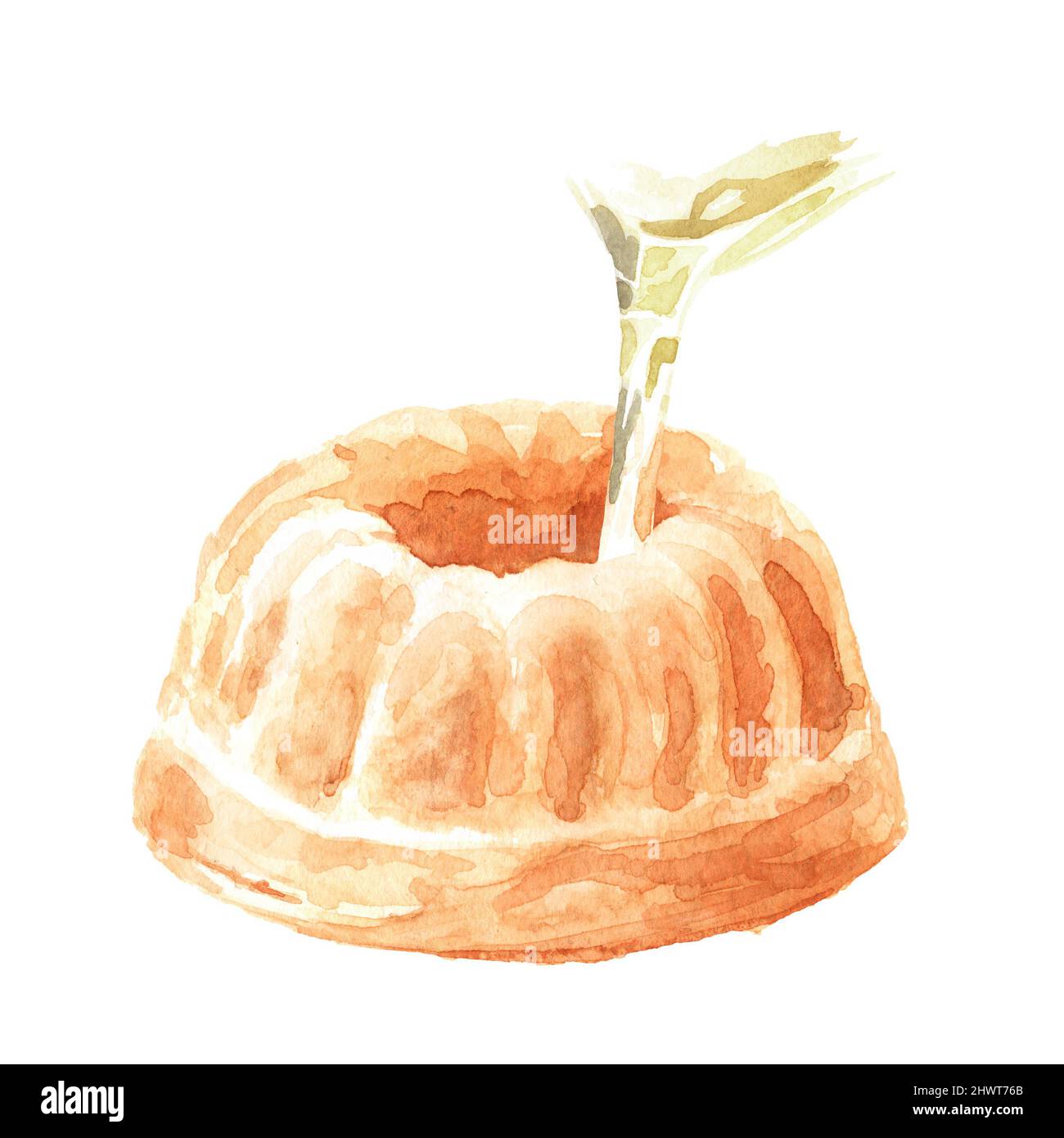 Cider pudding, Hand drawn watercolor illustration isolated on white ...