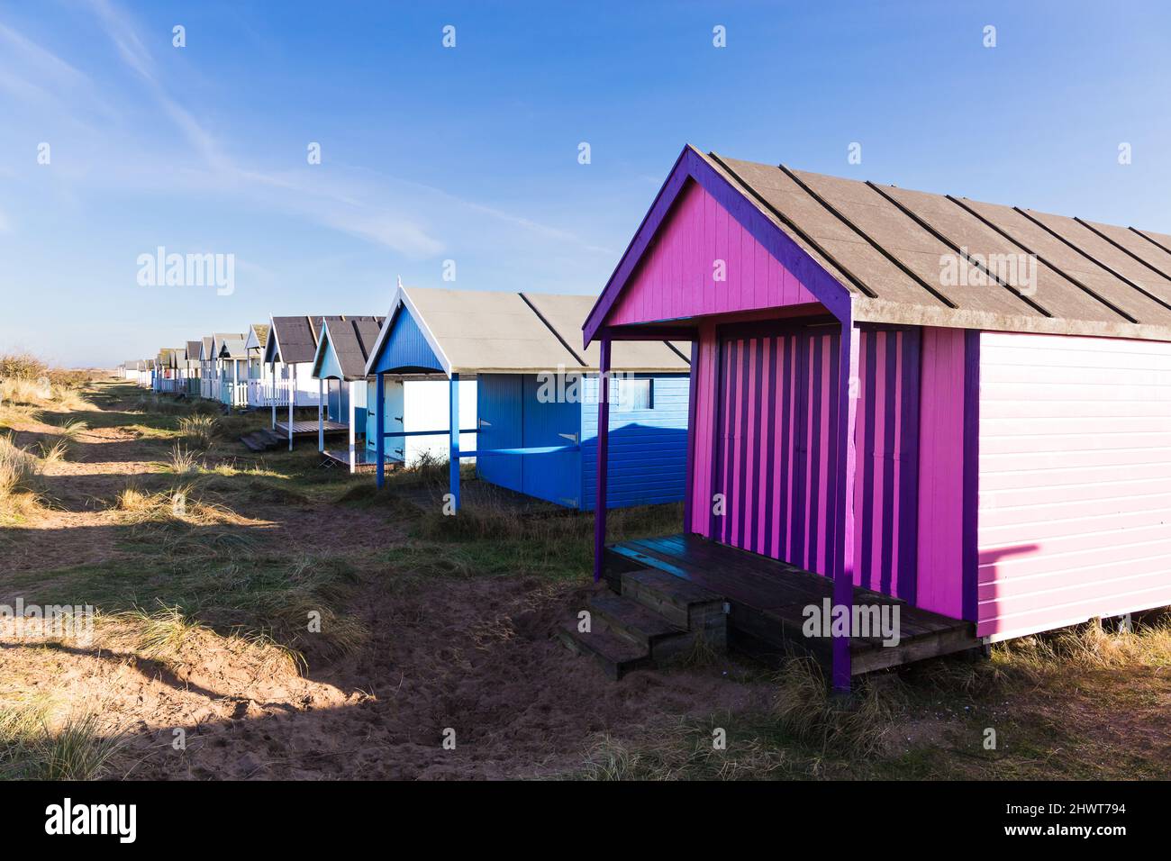 Lovely multi-coloured beach hut in the dunes at Old Hunstanton in ...