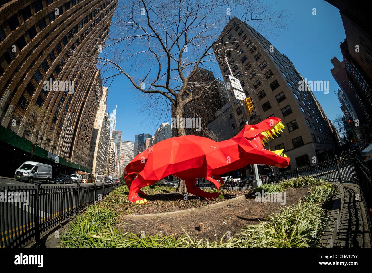 Rexor the Tyrannosaurus Rex, part of The Zoo on Park Avenue, sculpture ...