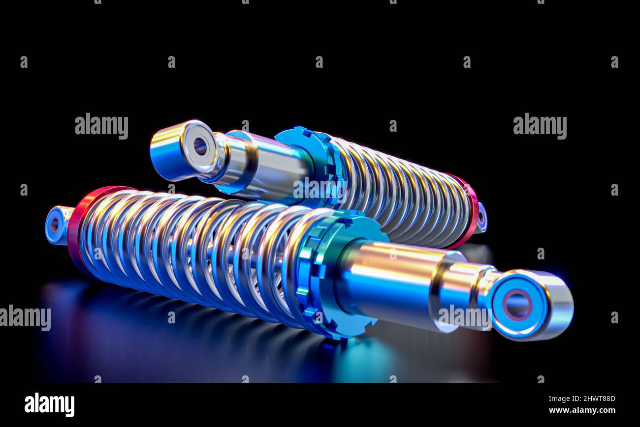 car shock absorbers on black. 3d render Stock Photo - Alamy