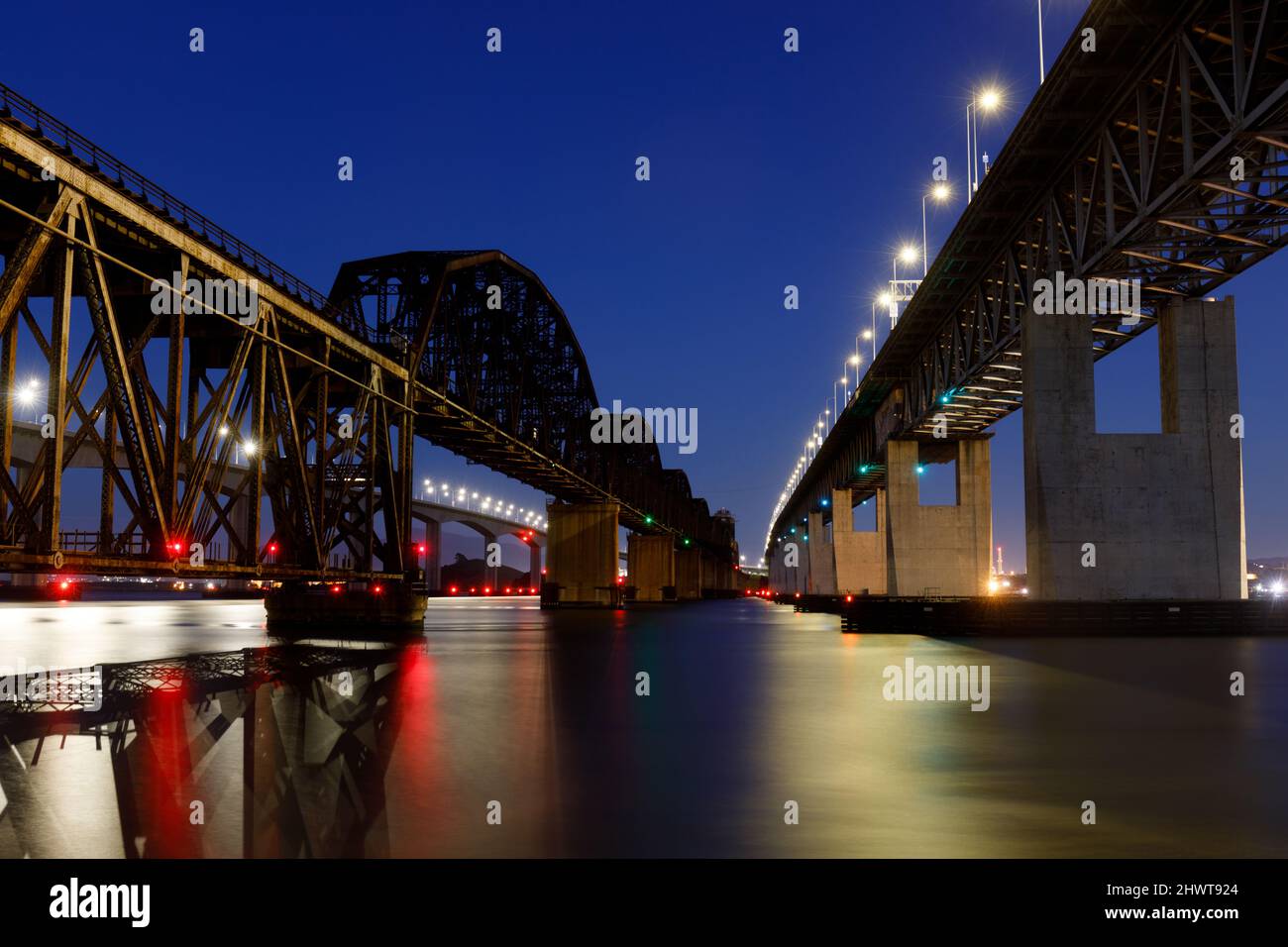 The Benicia–Martinez Bridge crossing the Carquinez Strait just west of ...