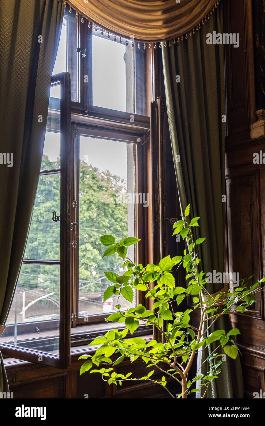 Vintage wooden window in castle. Ancient window wooden interior Stock ...