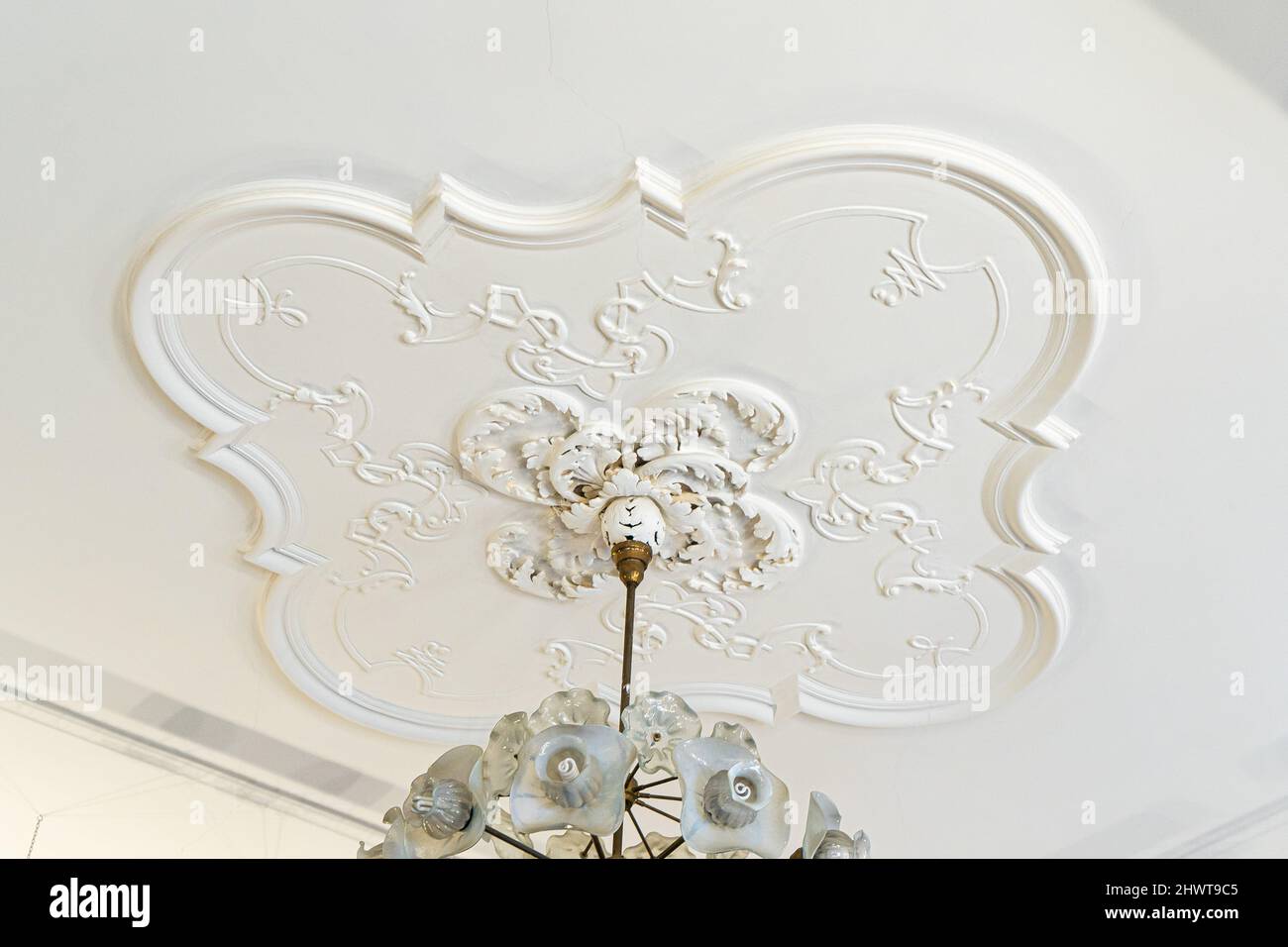 Round antique vintage decorative clay stucco relief molding with floral ...