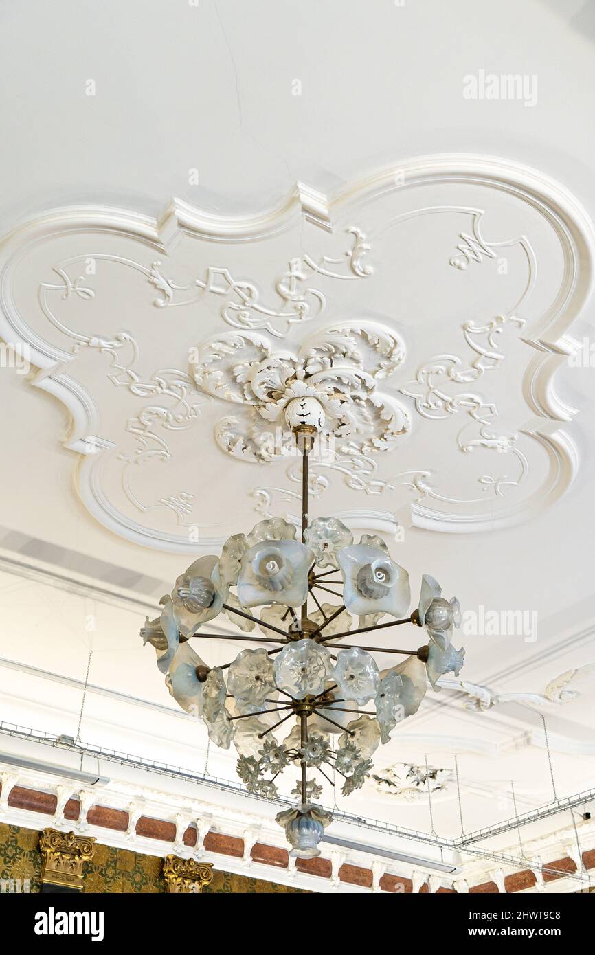 Round antique vintage decorative clay stucco relief molding with floral ...