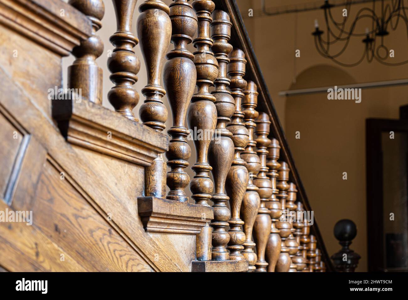 Wooden old decorative balusters Ancient wooden stairs. decorative ...