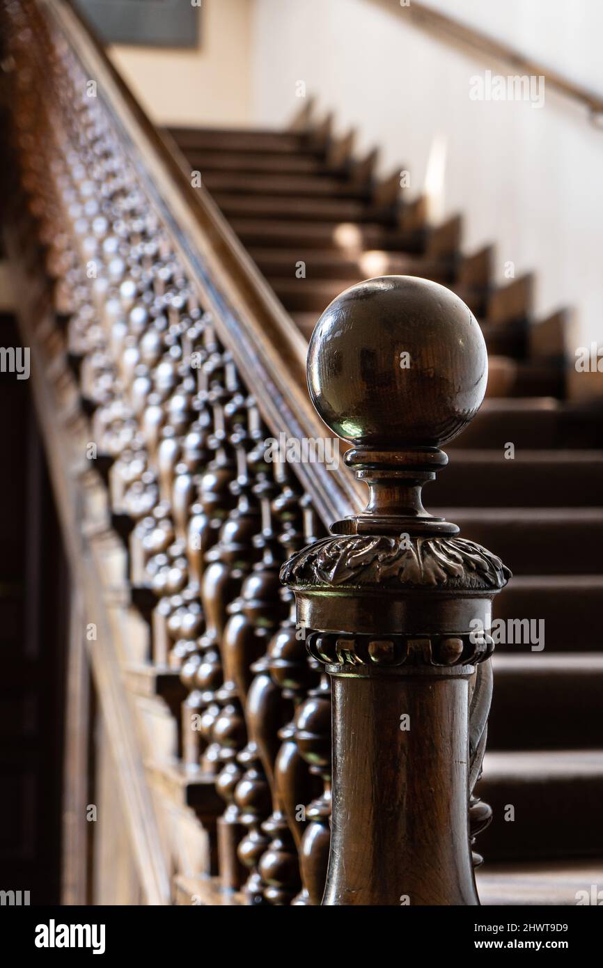 Wooden old decorative balusters Ancient wooden stairs. decorative ...