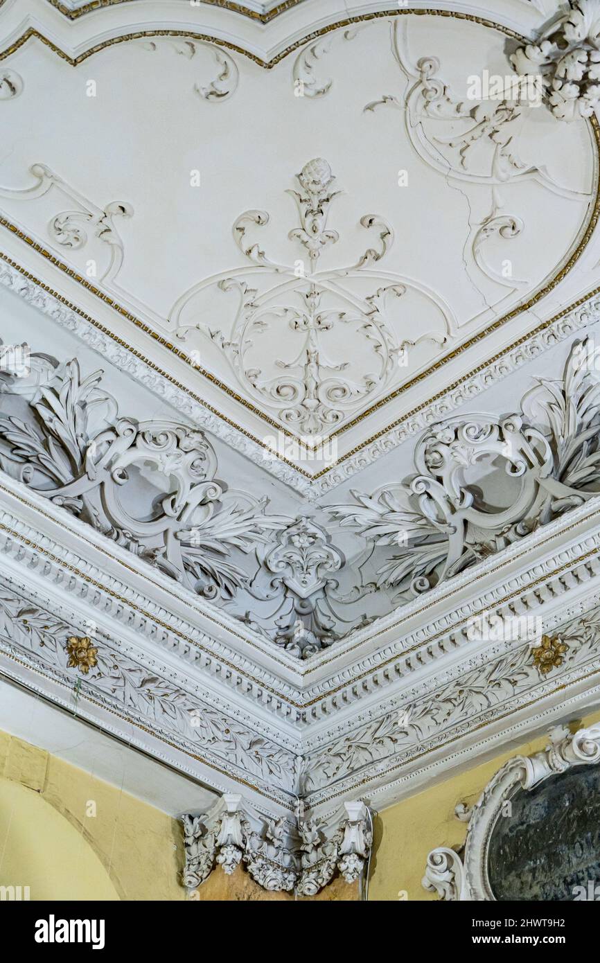 Round antique vintage decorative clay stucco relief molding with floral ...