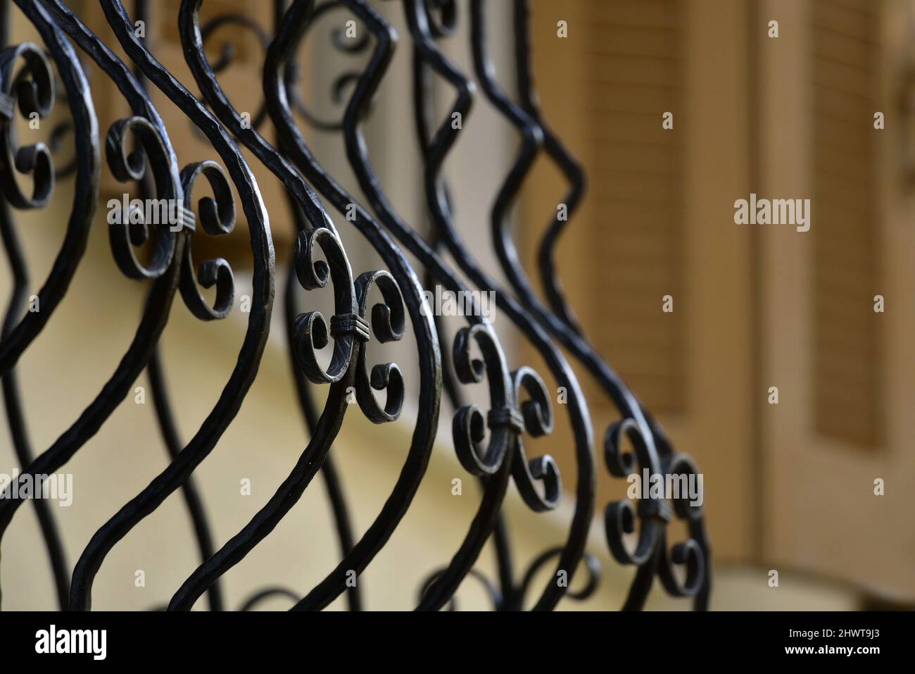 Traditional rural house handcrafted wrought iron balcony railing in ...