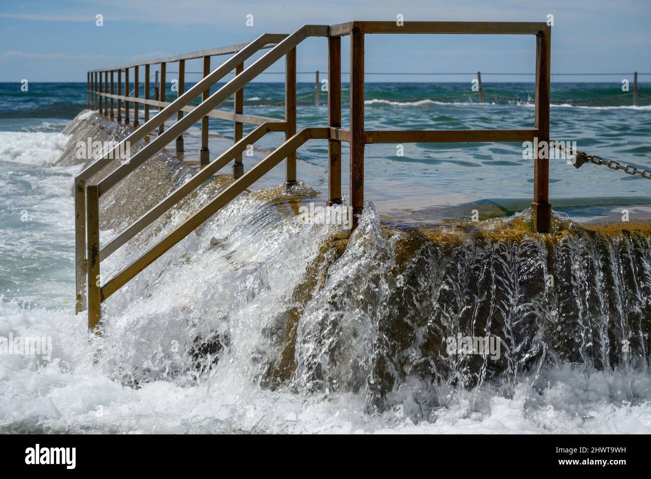 Waves breaking at an ocean swimming pool in Sydney Australia Stock ...