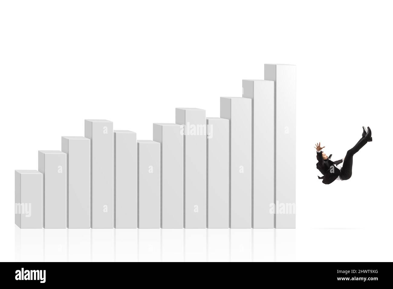 Businessman falling from a bar chart isolated on white background Stock ...