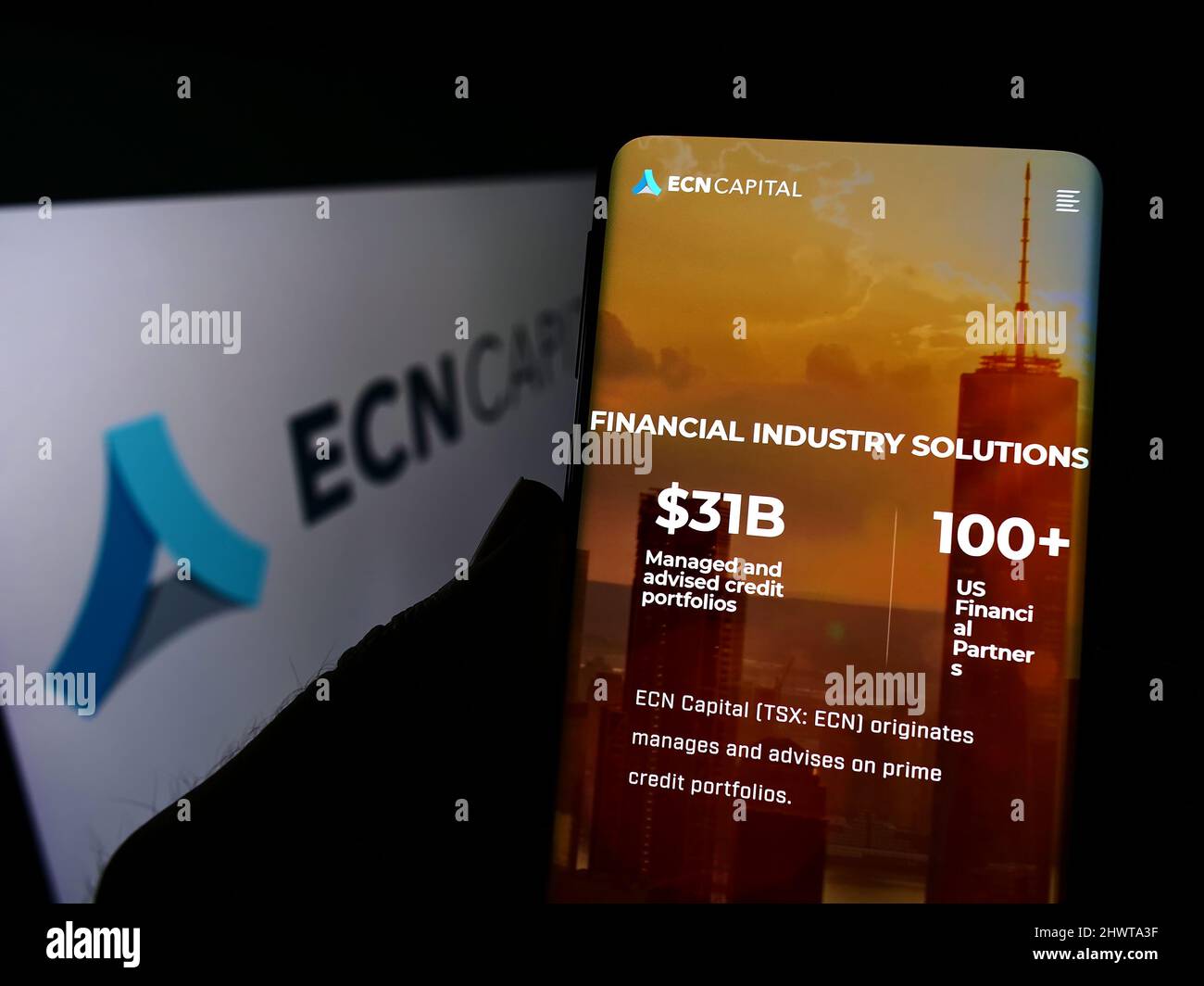 Smartphone with webpage of Canadian credit company ECN Capital ...